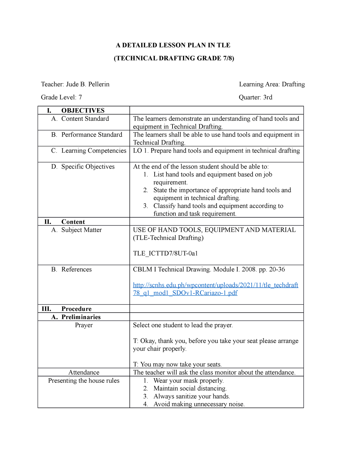 A Detailed Lesson Plan In Tle Drafting A Detailed Lesson Plan In Tle