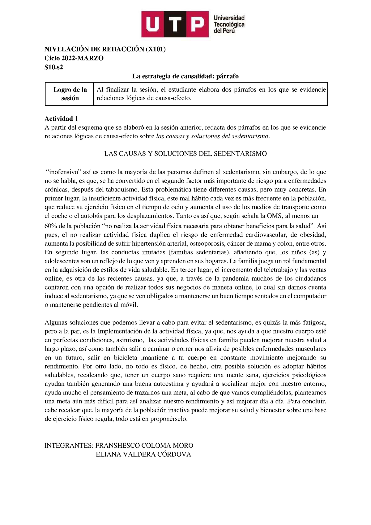 S10s2 Las Causas Y Consecuencias Delsedentarismo NivelaciÓn De