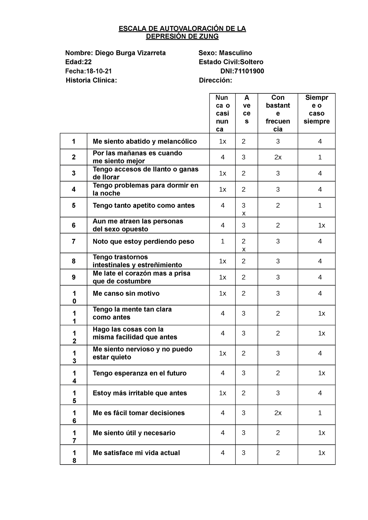 Escala De Autovaloración De La Depresión Y Ansiedad De Zung Escala De