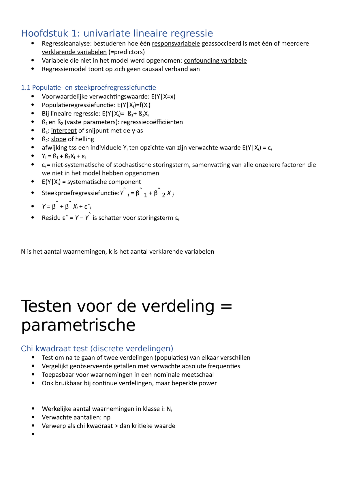 Stat Sv Samenvatting Van De Theorie Van Het Vak Statistiek 2 2de