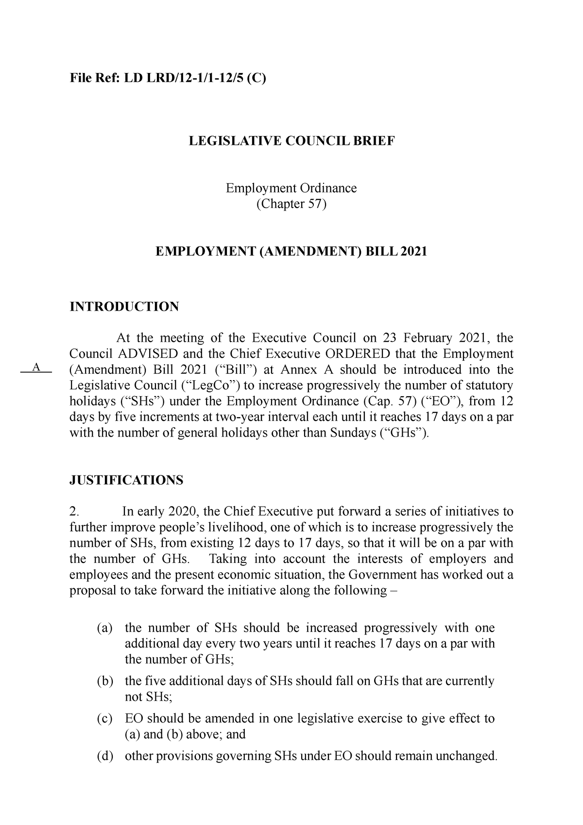 Employment Amendment Bill 2021 File Ref Ld Lrd12 11 125 C