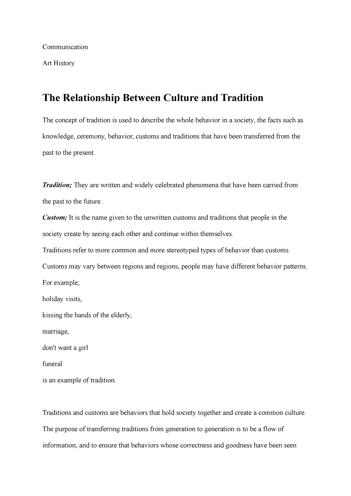 The Relationship Between Culture And Tradition Communication Art