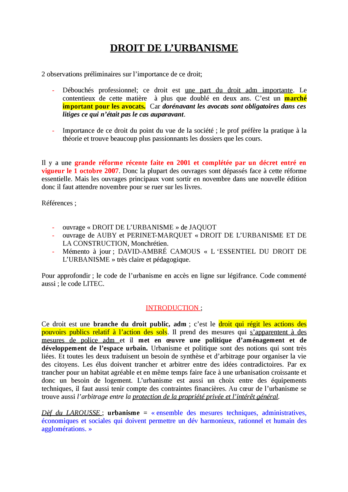 Cours De Droit De Lurbanisme Droit De Lurbanisme 2 Observations