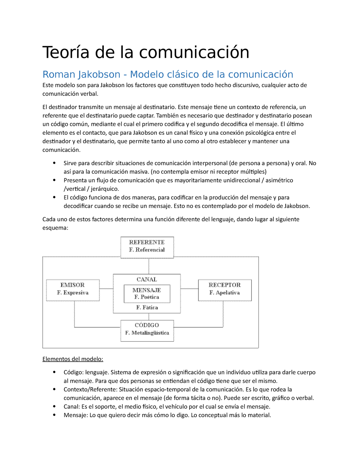 Resumen Sobre La Materia Teoría De La Comunicación Teoría De La