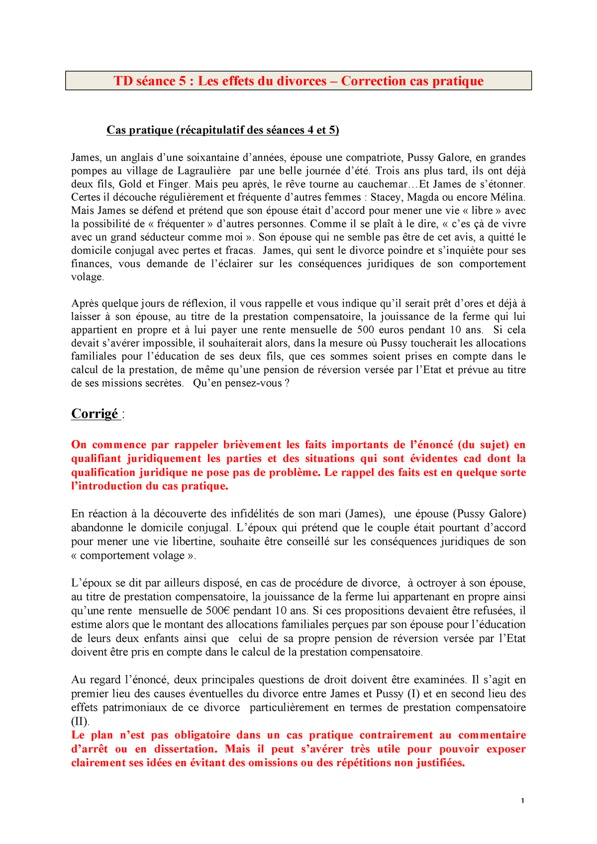 Droit De La Famille Corrige Seance 4 Et 5 Le Divorce Td Séance 5