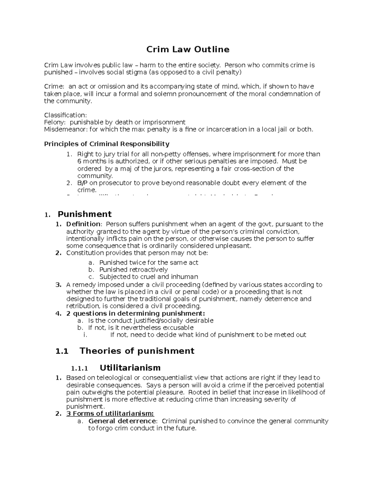 Criminal Law Outline 3 Crim Law Outline Crim Law Involves Public Law