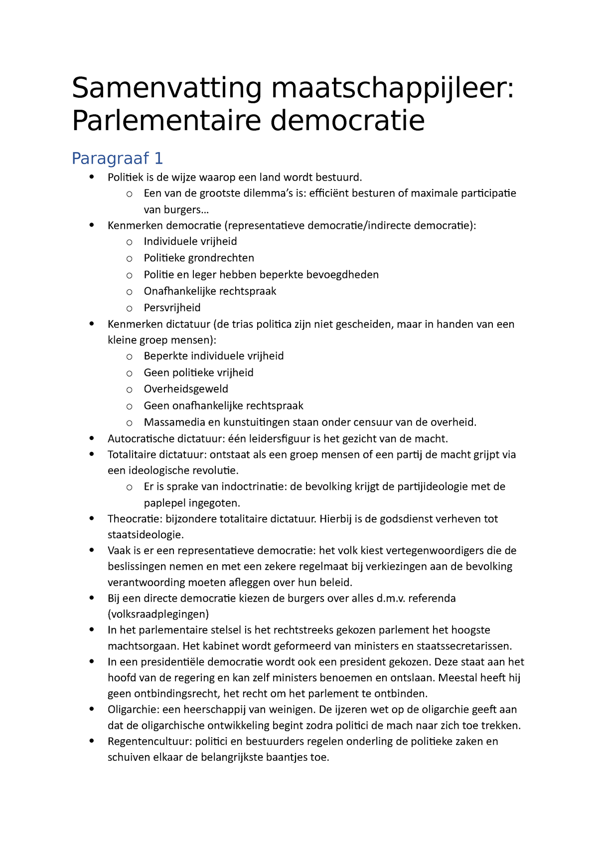 Samenvatting Parlementaire Democratie Samenvatting Maatschappijleer