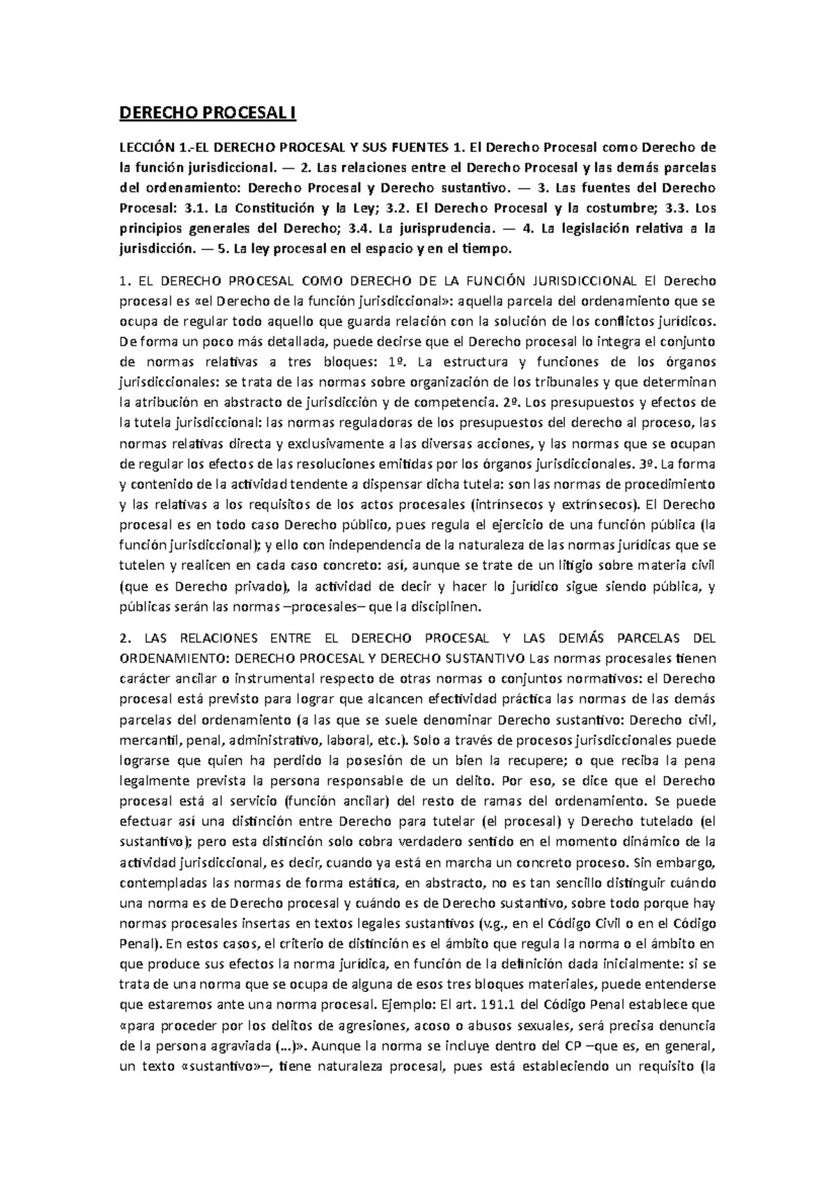 Derecho Procesal I Temas 1 Y 2 Derecho Procesal I LecciÓn 1 El