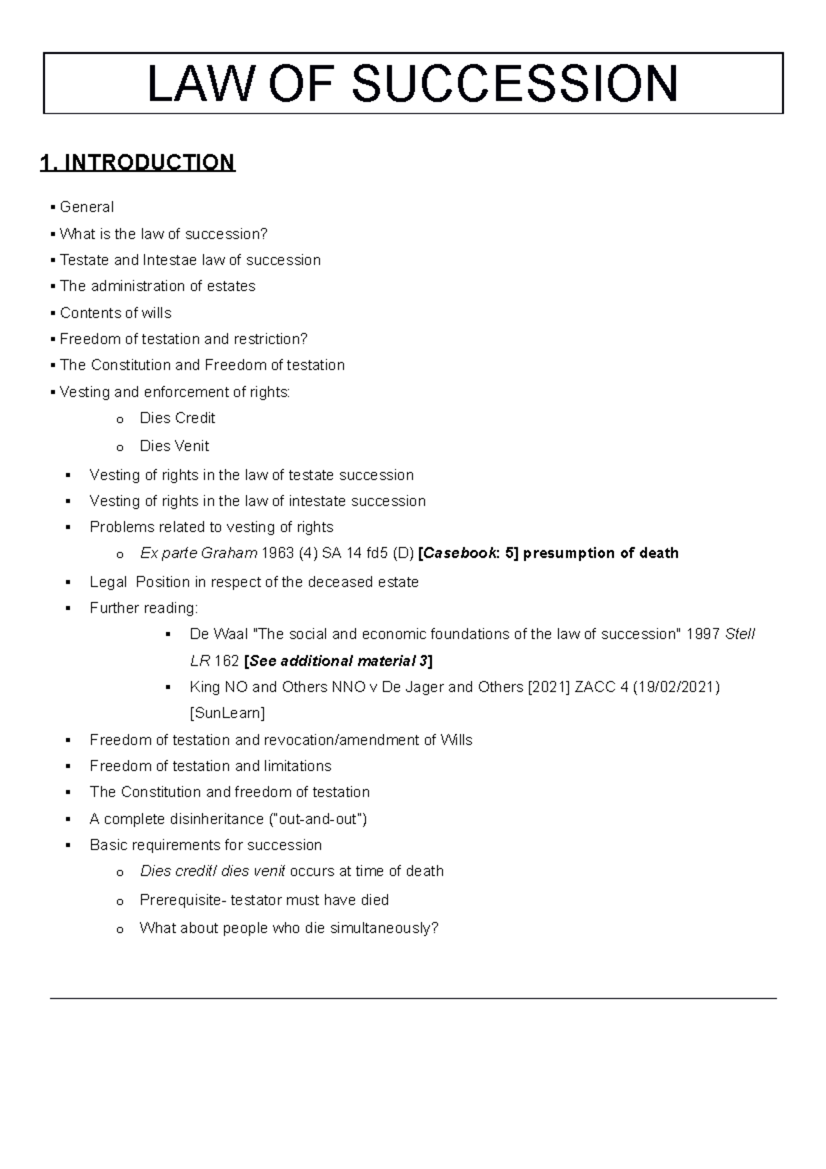 Law Of Succession Notes Law Of Succession 1 Introduction General