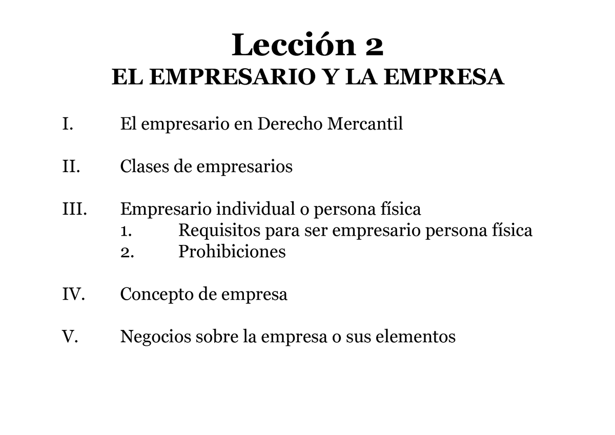 Lección 2 El Empresario Y La Empresa Lección 2 El Empresario Y La