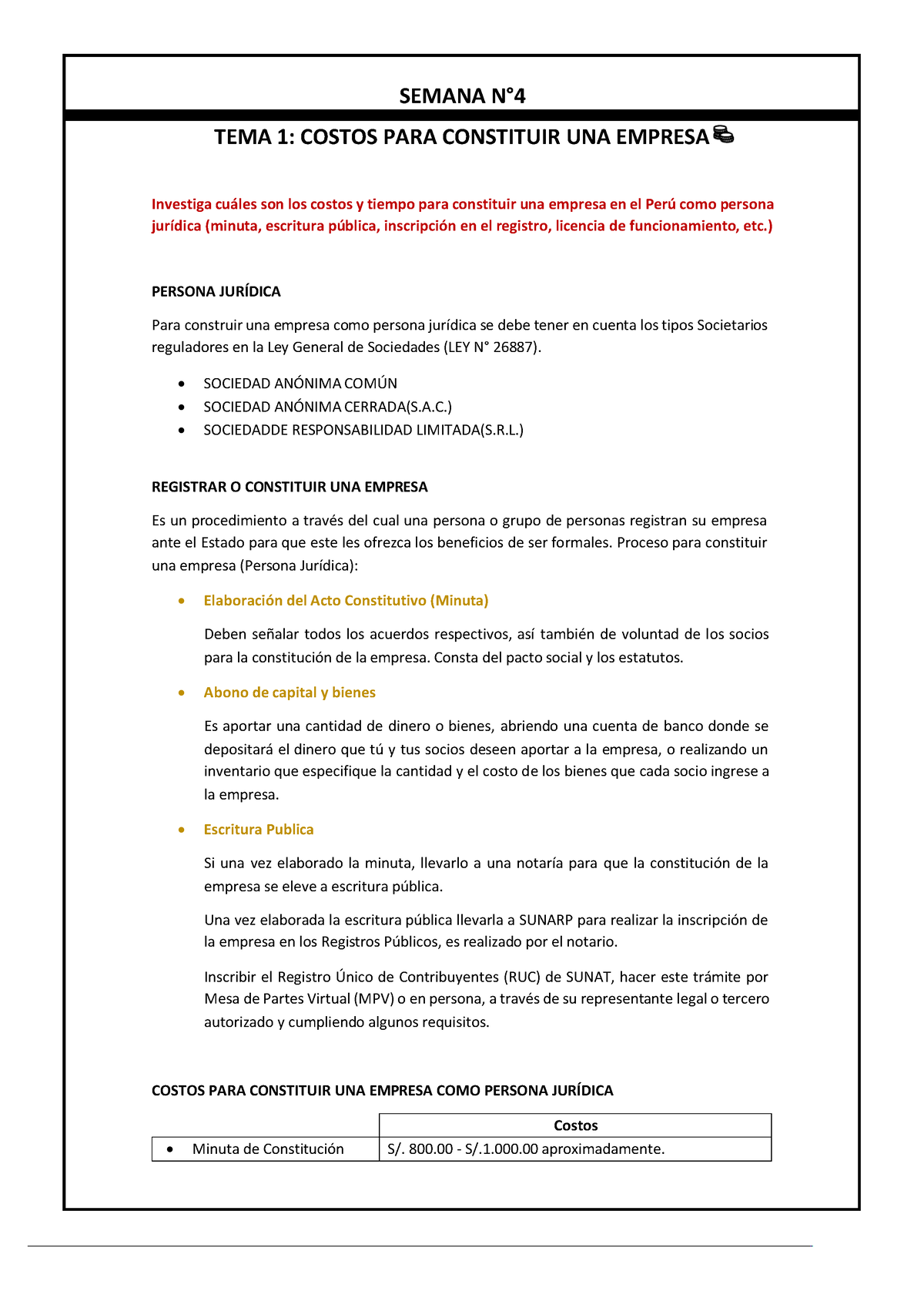 Semana 4 Tema 1 Tarea Costos Para Constituir Una Empresa Compress