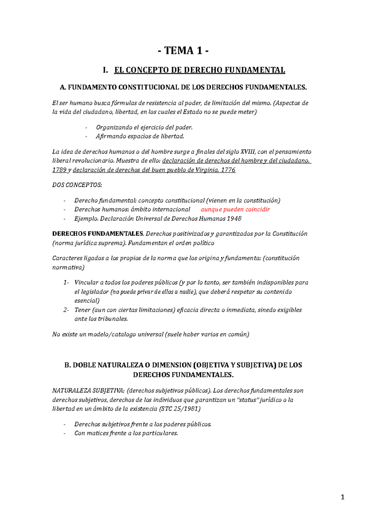 Tema 1 Apuntes Tema 1 I El Concepto De Derecho Fundamental A