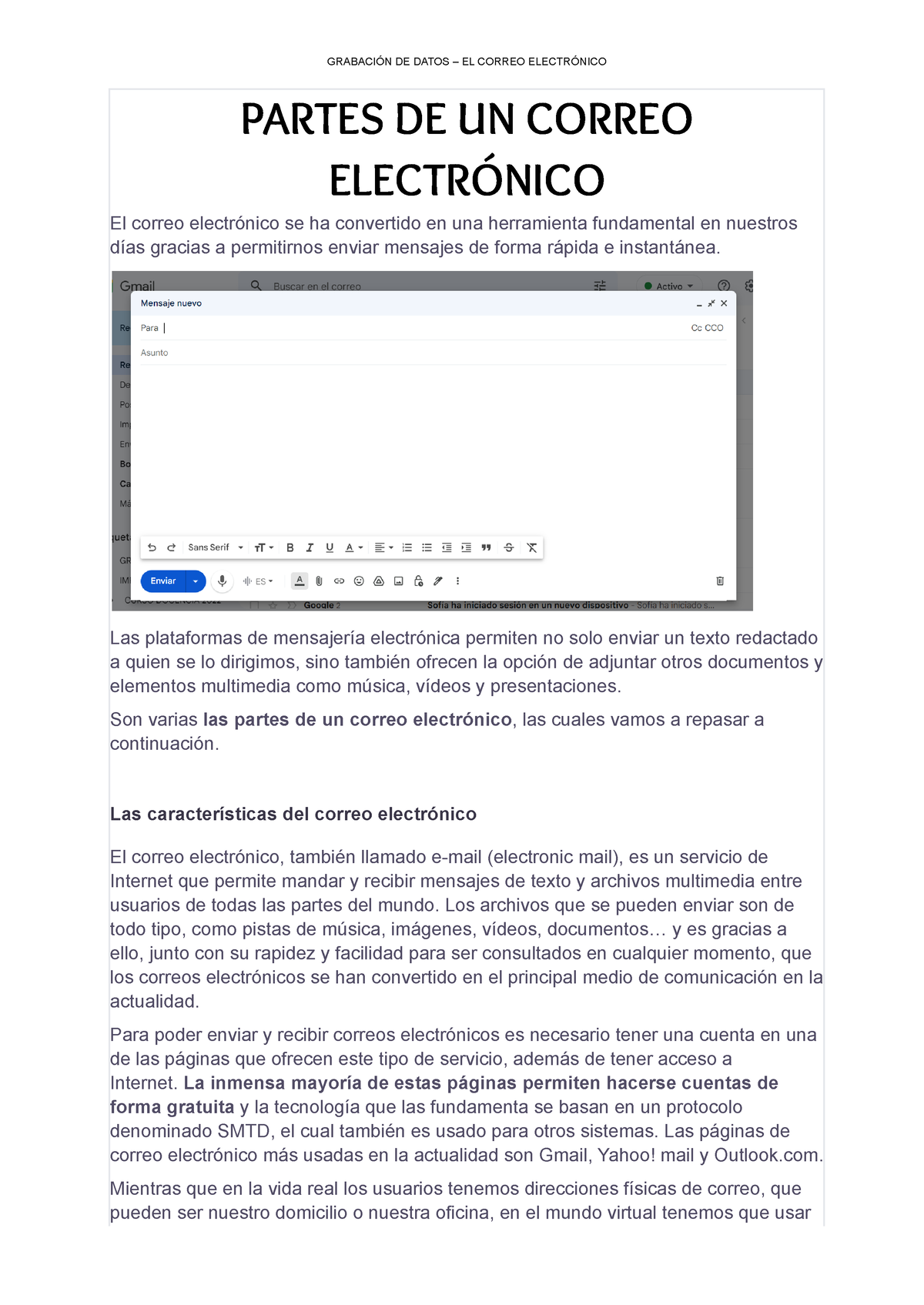 Partes De Un Correo Electrónico Partes De Un Correo ElectrÓnico El