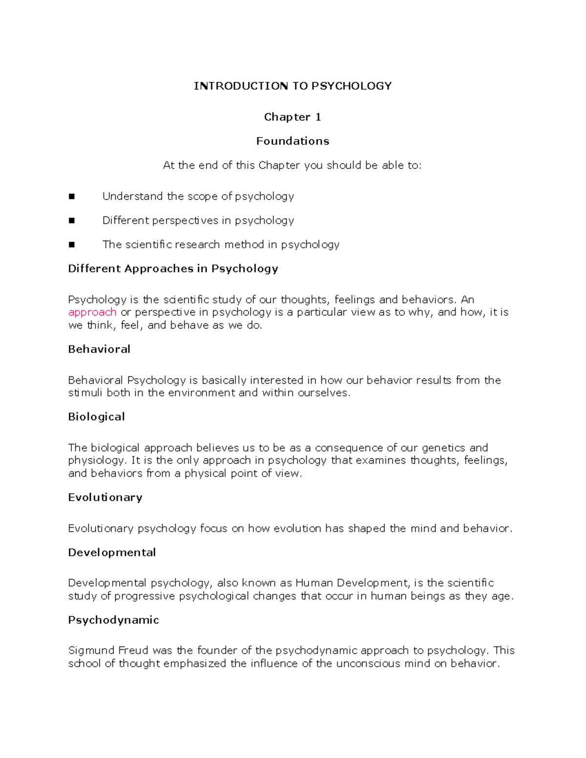 Psychology Lecture 1 Introduction To Psychology Chapter 1 Foundations