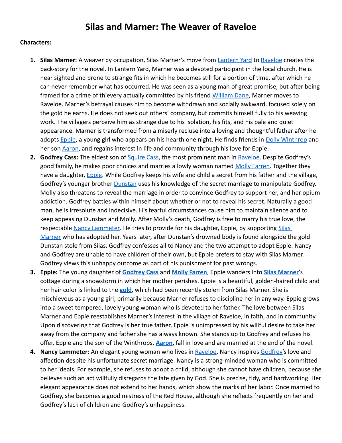 Silas And Marner For Week 2 Literature Silas And Marner The Weaver