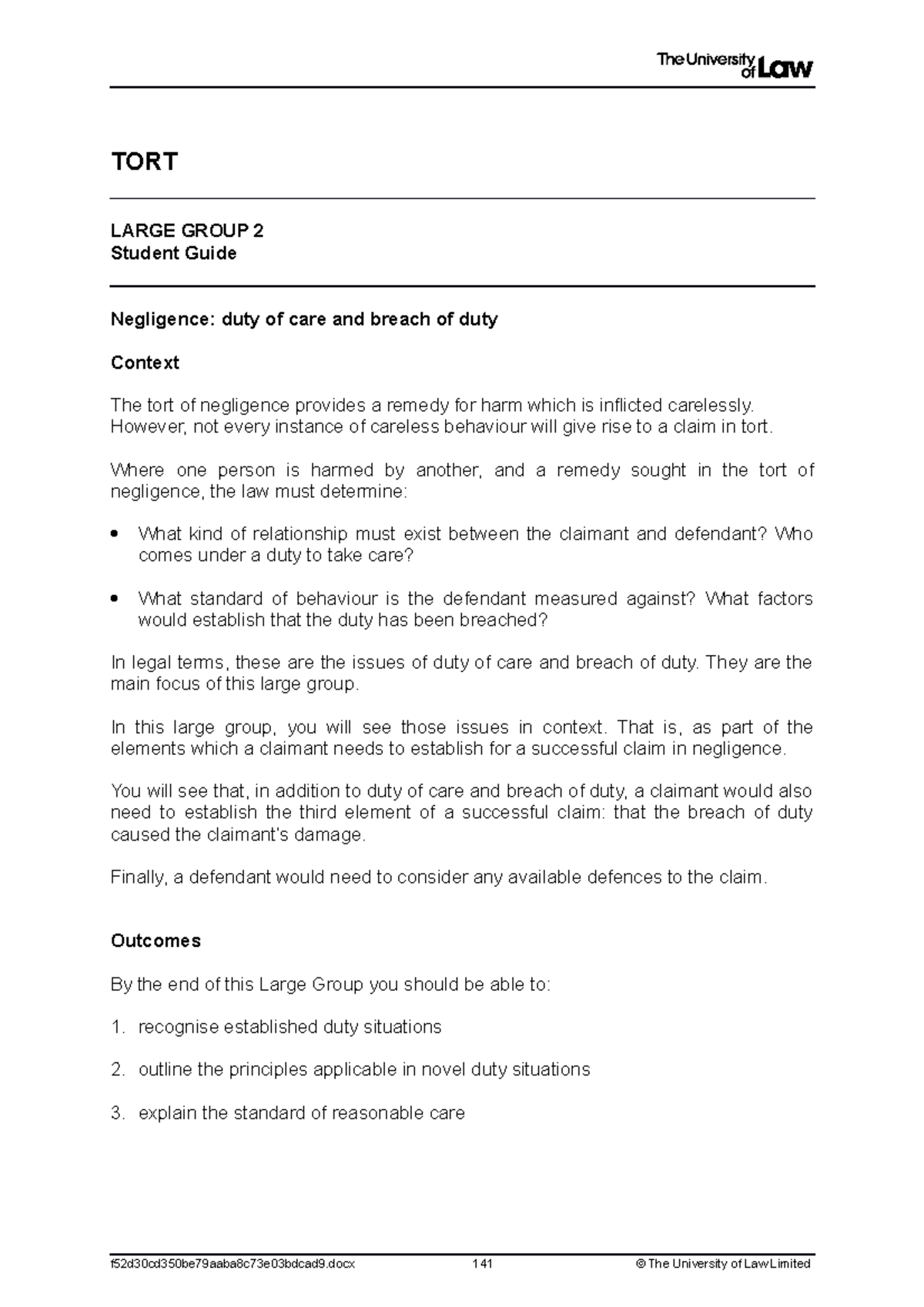 Tort Lecture 2 Large Group 2 Negligence Tort Large Group 2 Student