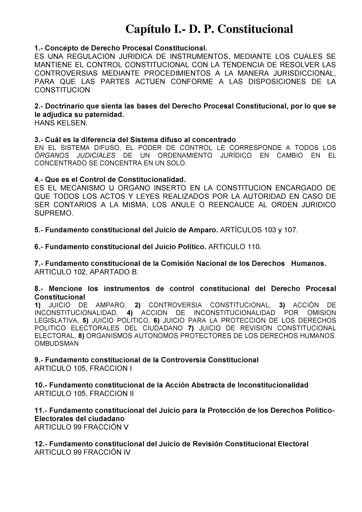 Cuestionario De Derecho Constitucional Parcial 1 Capítulo I D P