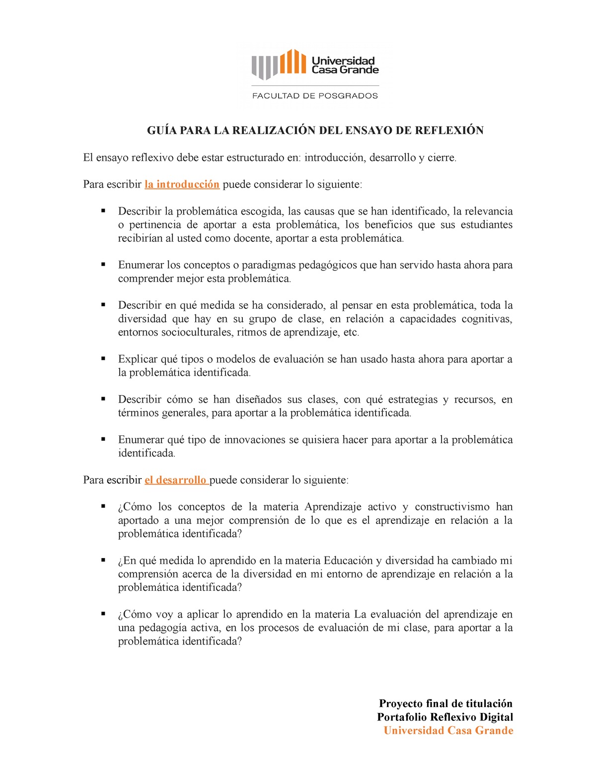 Guía Para Ensayo De Reflexión GuÍa Para La RealizaciÓn Del Ensayo De