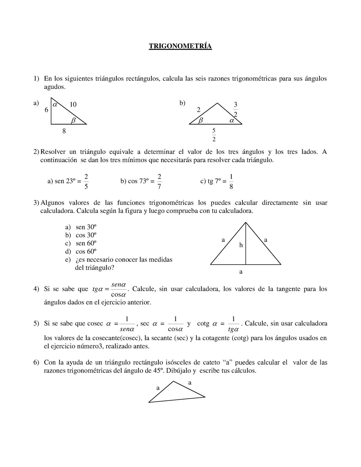 Taller De Funciones Trigonometricas TrigonometrÍa En Los Siguientes