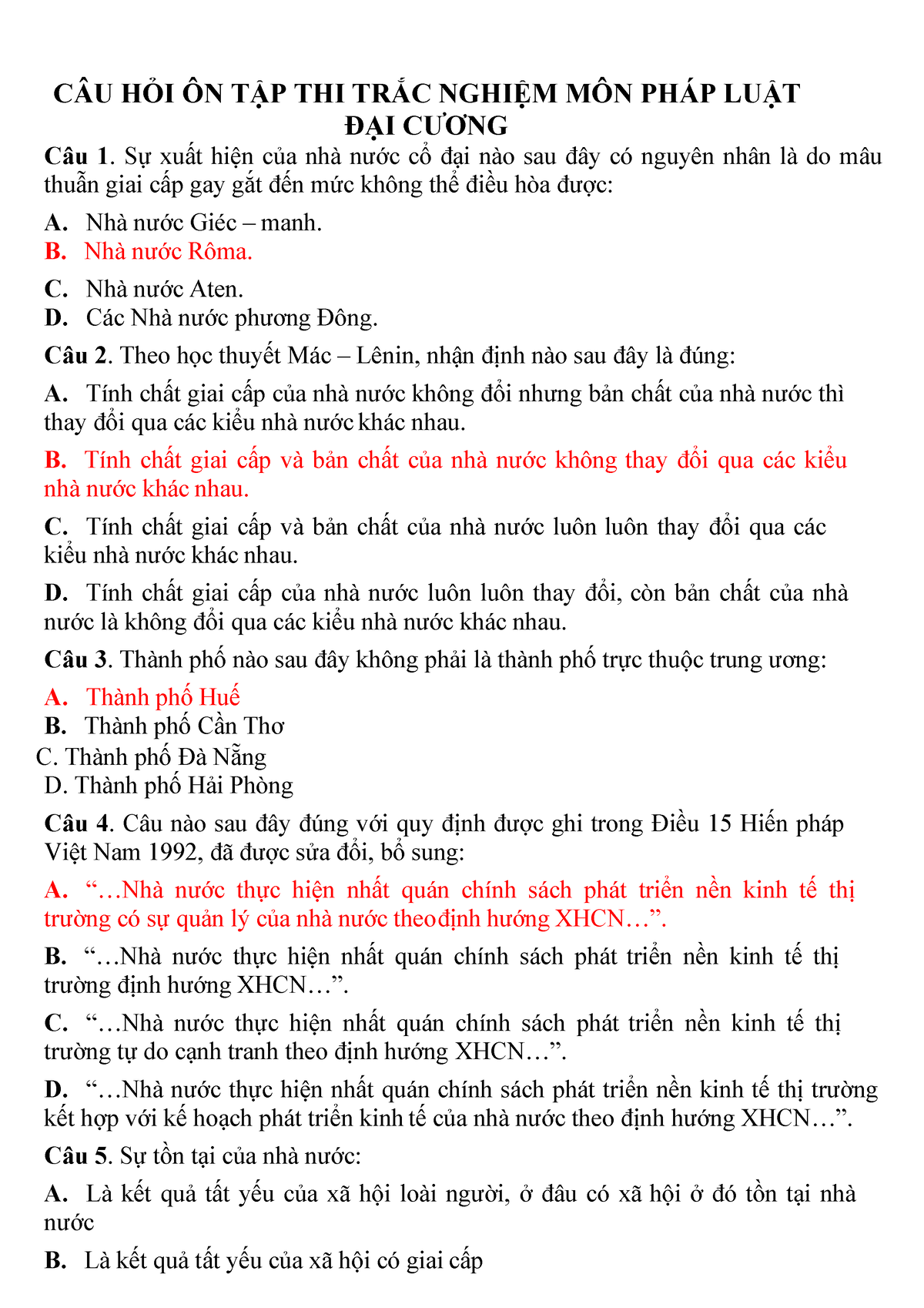 Trắc Nghiệm Pháp Luật đại Cương Part 1 CÂu HỎi Ôn TẬp Thi TrẮc