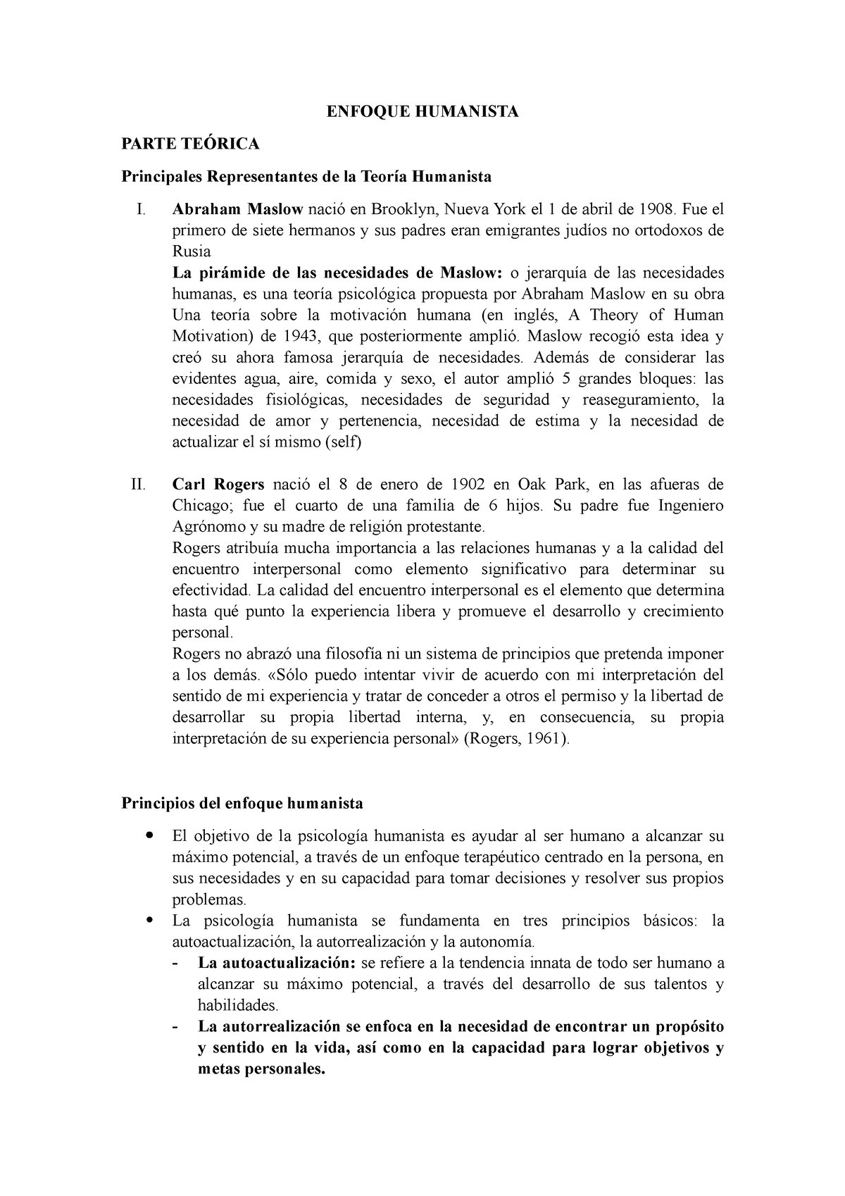 Enfoque Humanista Enfoque Humanista Parte TeÓrica Principales