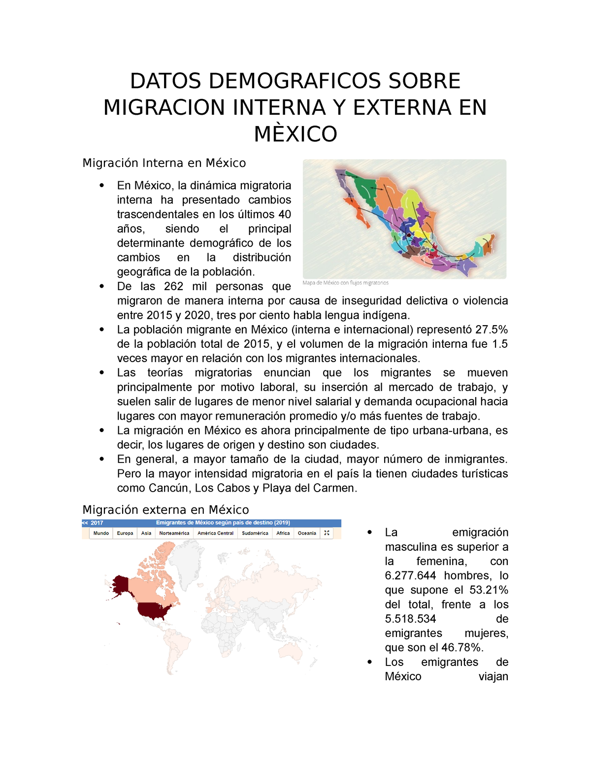 Datos Demograficos Sobre Migracion Interna Y Externa En Mèxico Datos