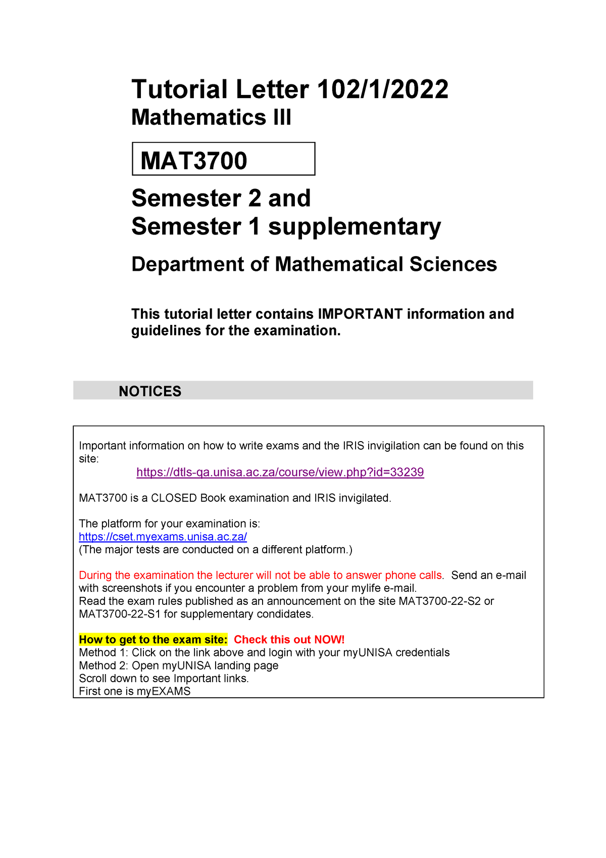 Mat3700 Tl 102 2022 Guidelines For Exam Mat3700 Unisa Studocu