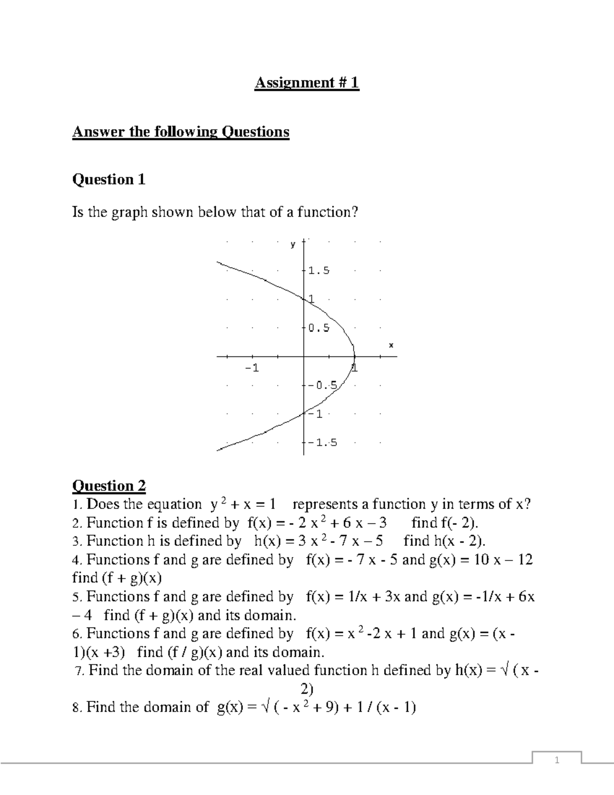 Assignment 1 Calculus 1 Assignment 1 Answer The Following Questions