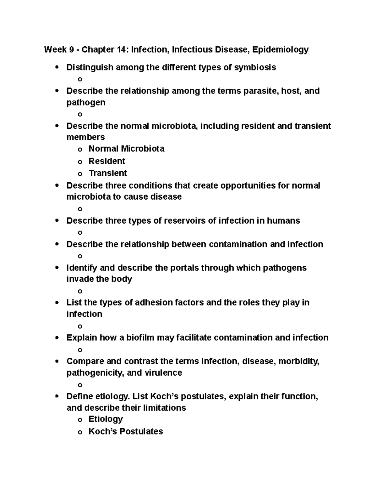 Bio Chapter 14 Week 9 31518 Week 9 Chapter 14 Infection