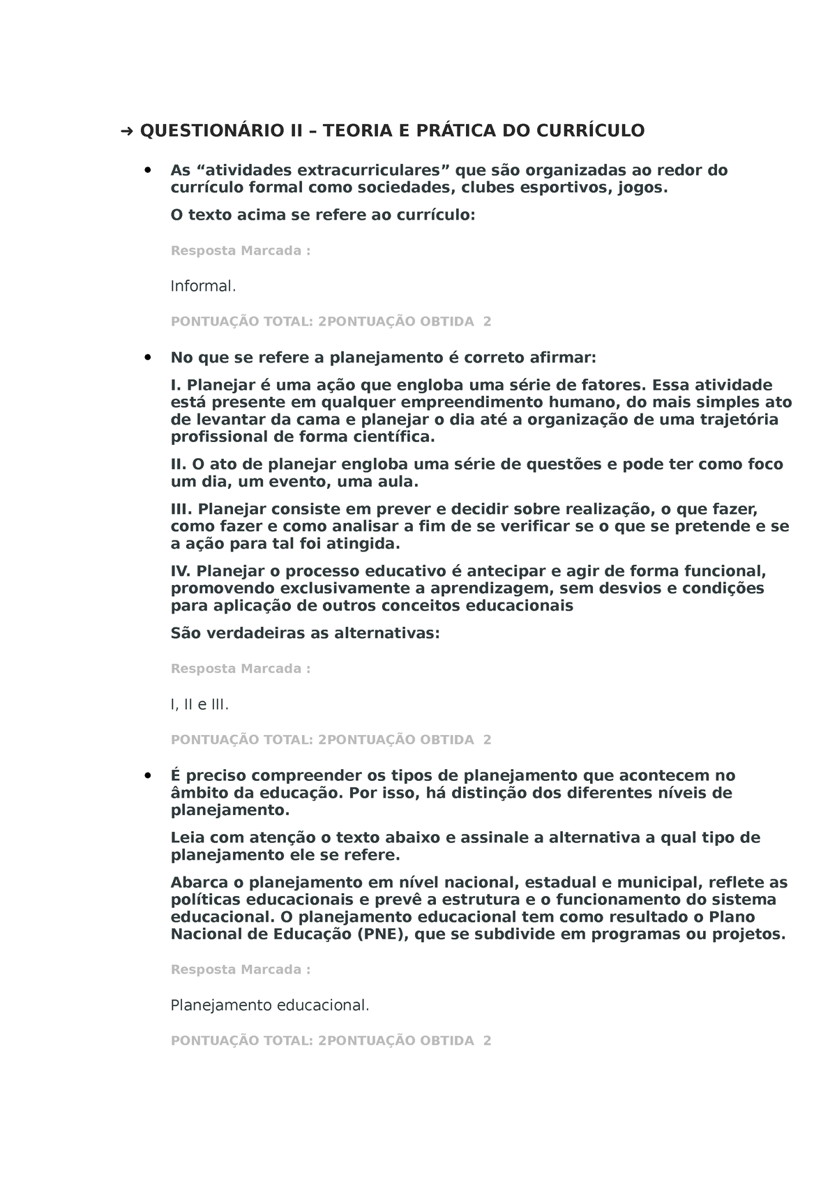 Questionário Ii Teoria E Prática Do Currículo QuestionÁrio Ii