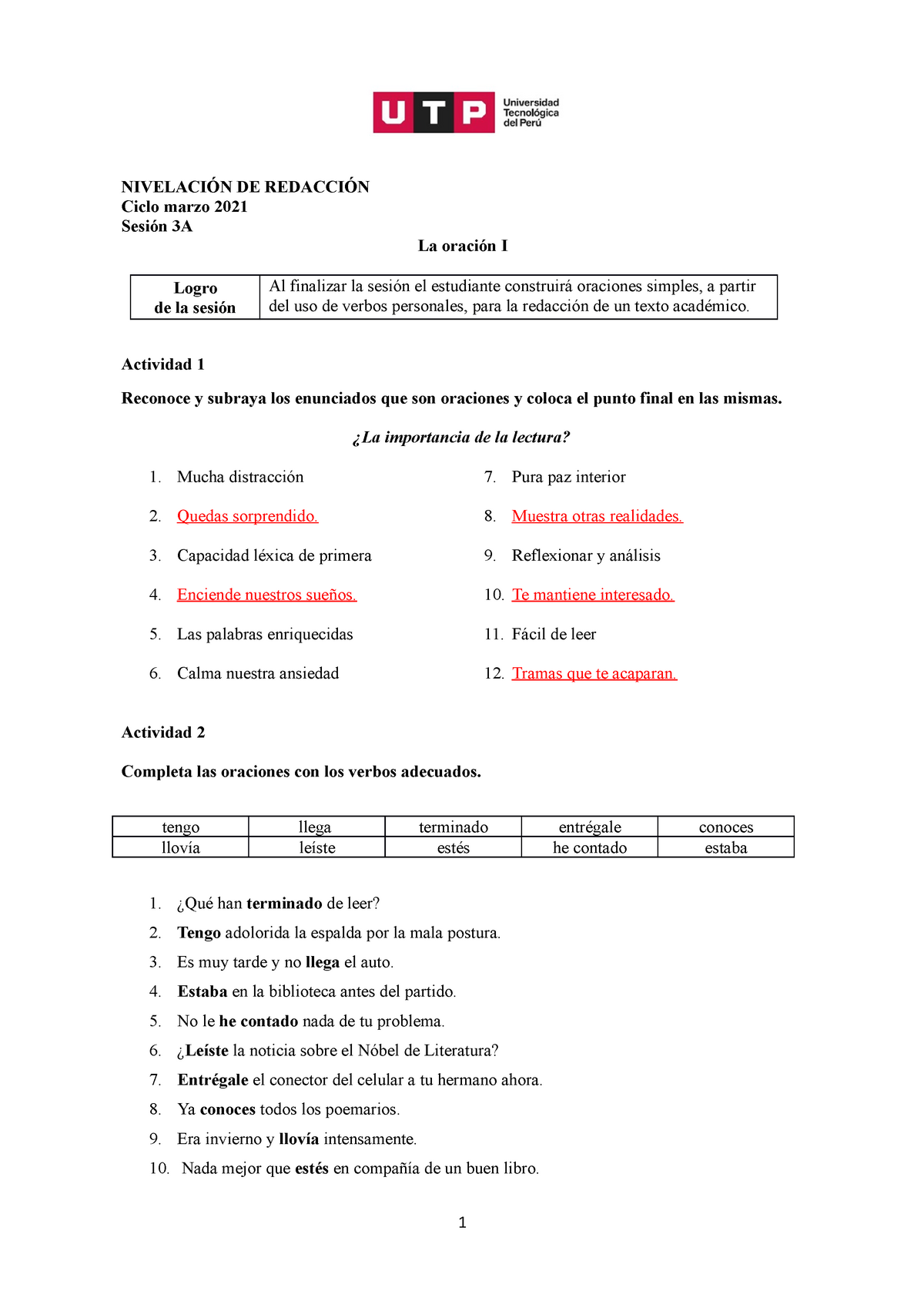 La Oracion 1 Nivelación De Redacciónn NivelaciÓn De RedacciÓn Ciclo