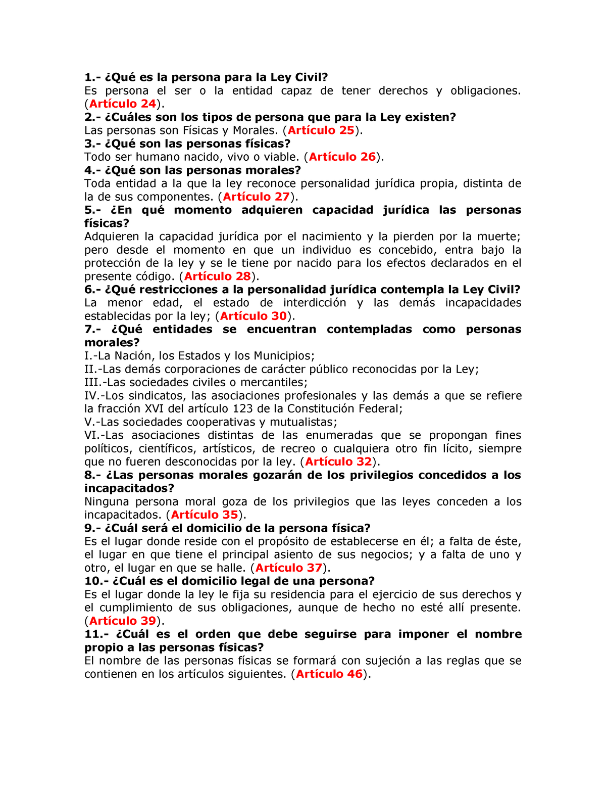 Cuestionario Derecho Civil Proyecto 1 1 ¿qué Es La Persona Para La