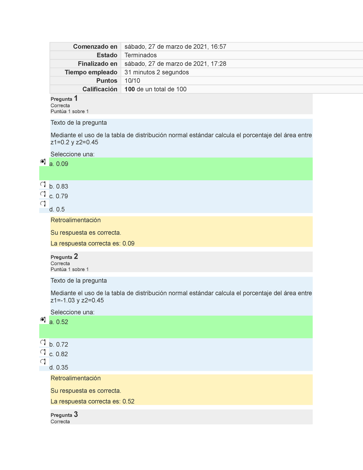 Segundo Examen Probabilidad Comenzado En Sábado 27 De Marzo De 2021