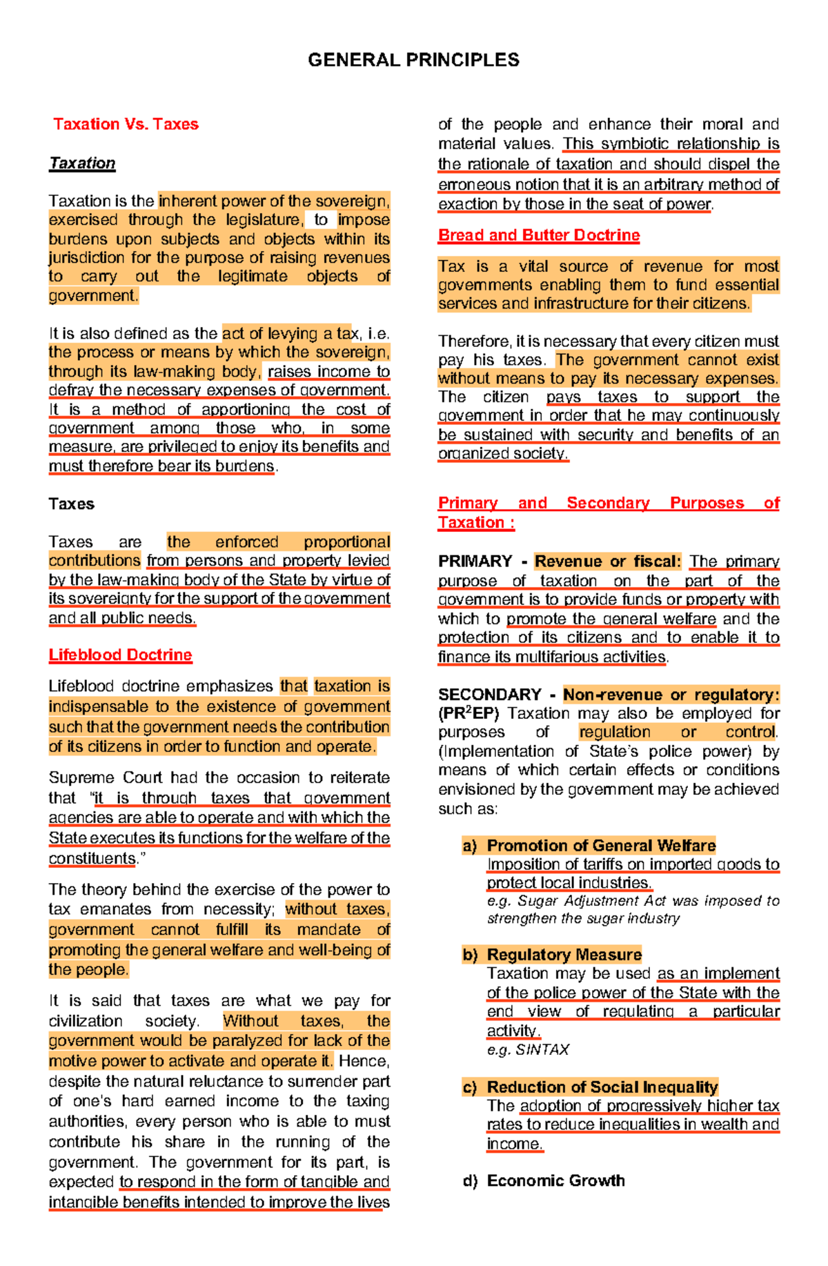 General Principles Tax Ii V1 1 General Principles Taxation Vs Taxes