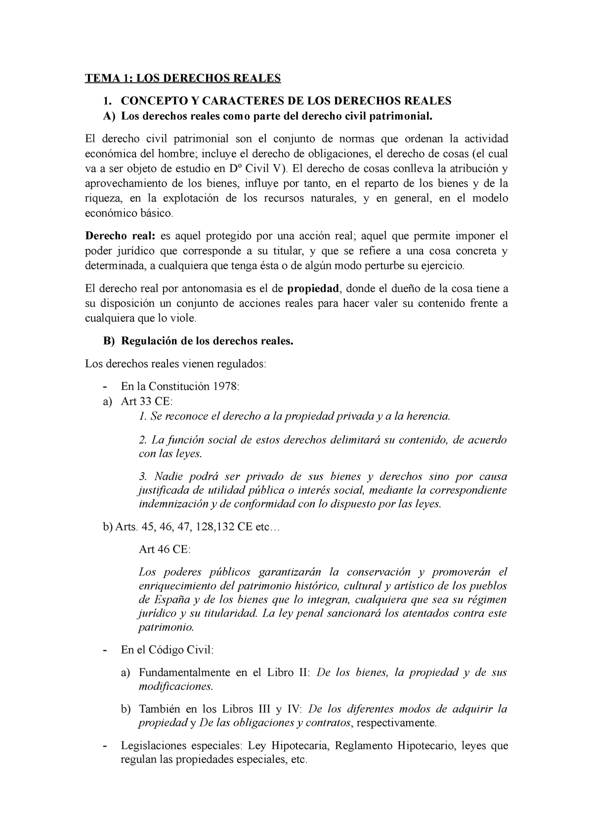 Tema 1 Derechos Reales Apuntes Basados En El Manual Dº Reales De