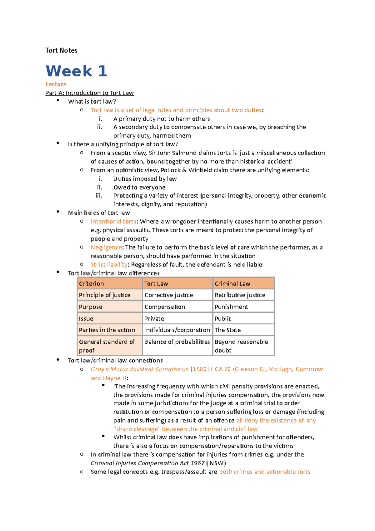 Tort Notes Wk 1 4 Iejwoiehieuf Tort Notes Week 1 Lecture Part A