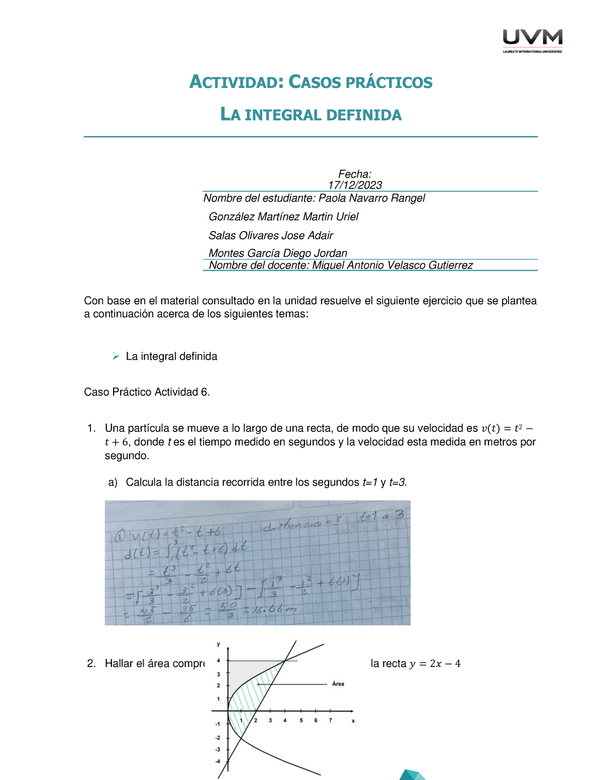 U6 Casos Prácticos Actividad Casos PrÁcticos La Integral Definida