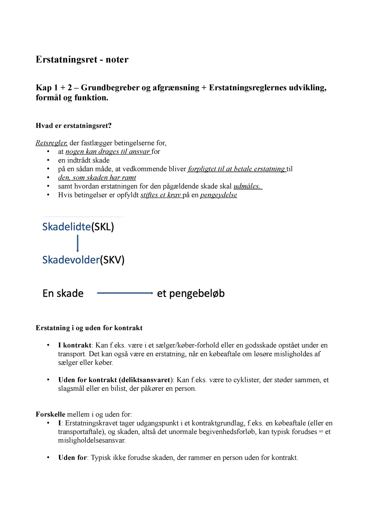 Erstatningsret Noter Hvad Er Erstatningsret Retsregler Der