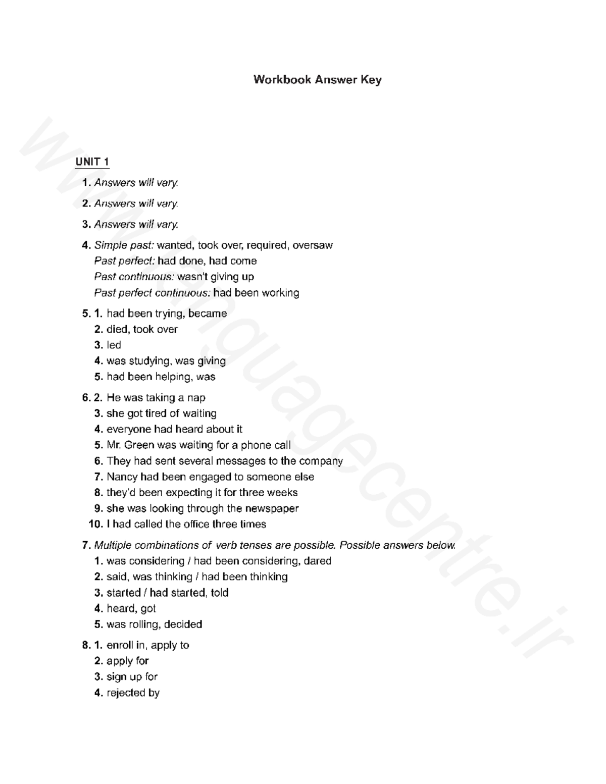 Summit 2a Wb Answer Keys 3rd Edition Workbook Answer Key Unit 1 1