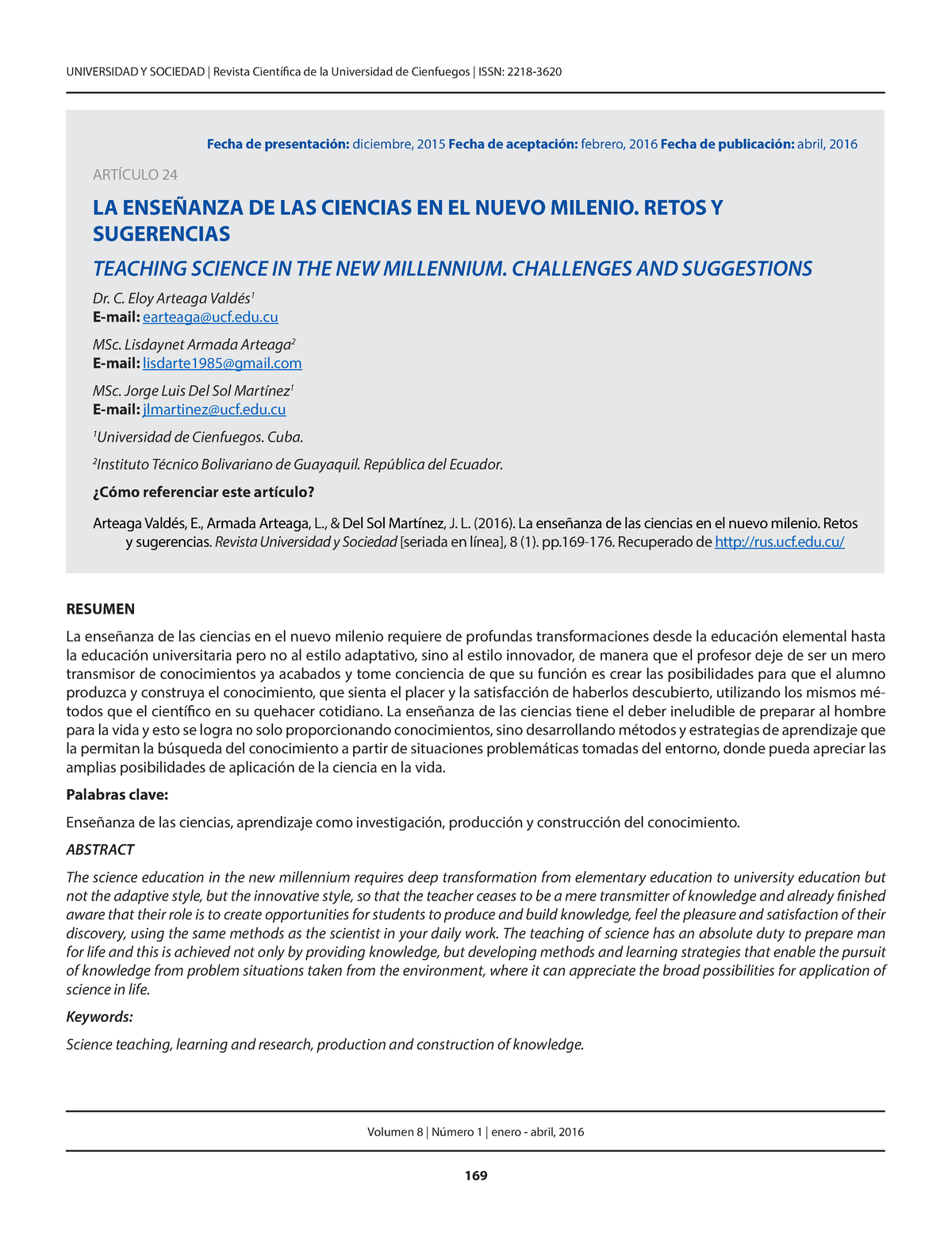 Enseñanza De Las Ciencias Volumen 8 Número 1 Enero Abril 2016