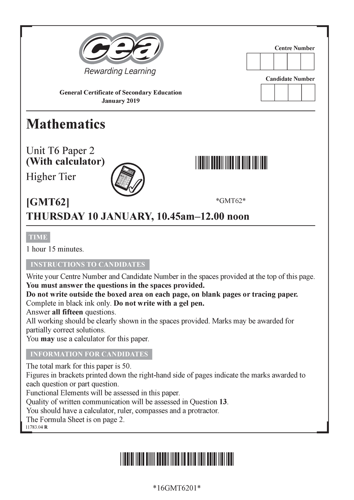 Gcse Math Past Papers Mark Schemes Standard January Series 2019 27904