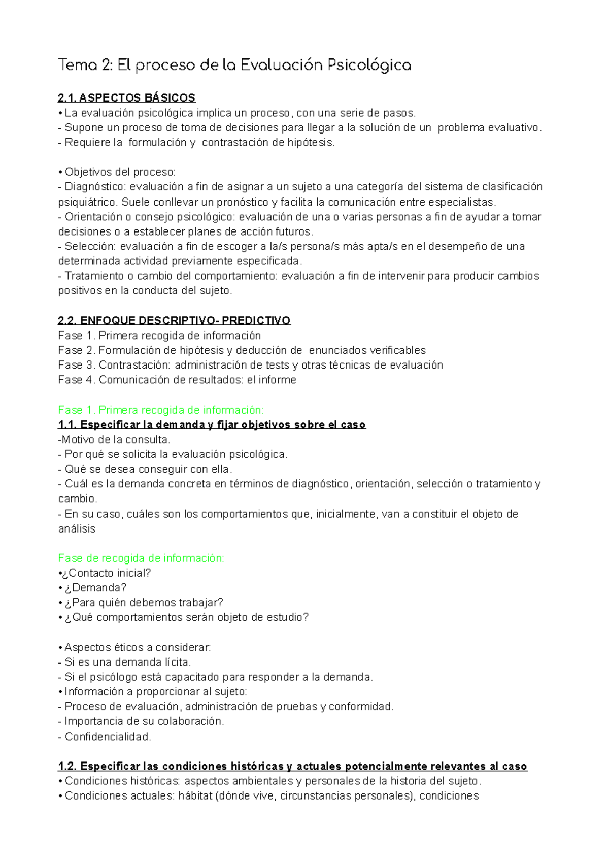 Tema 2 El Proceso De La Evaluación Psicológica Aspectos BÁsicos La