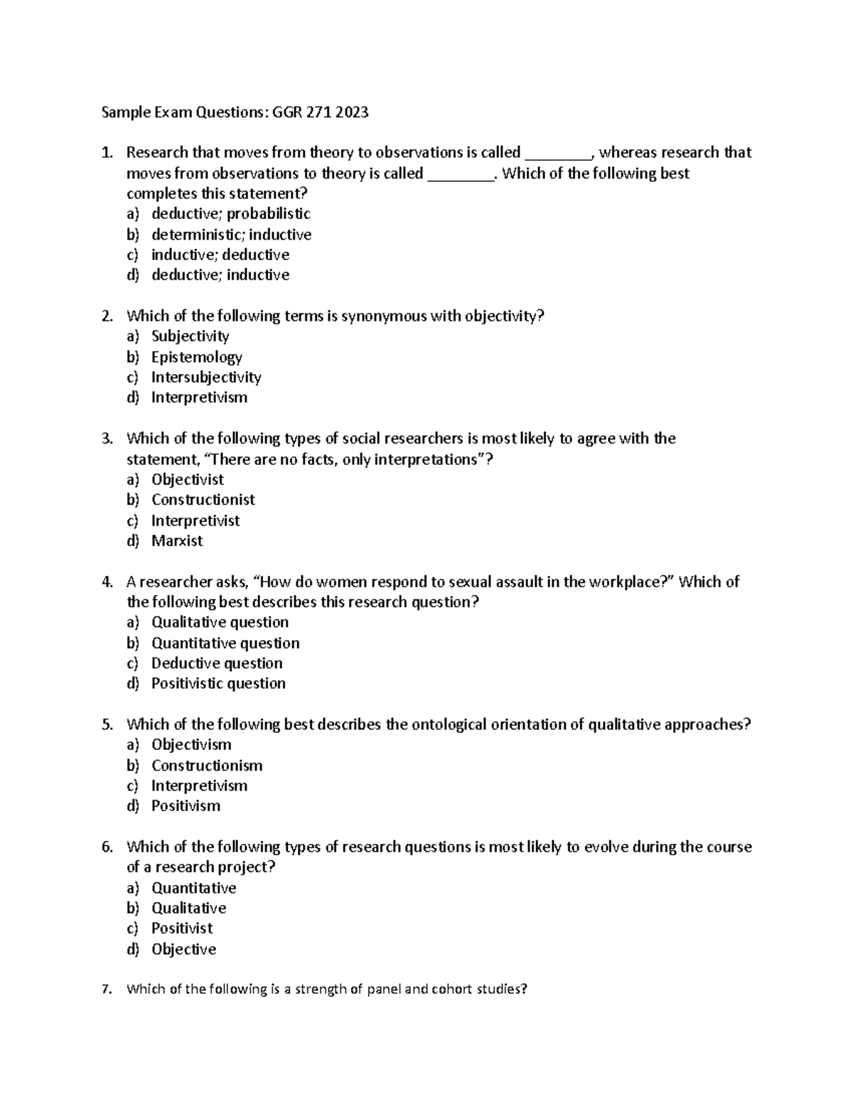 Ggr271 Sample Multiple Choice Sample Exam Questions Ggr 271 2023 1