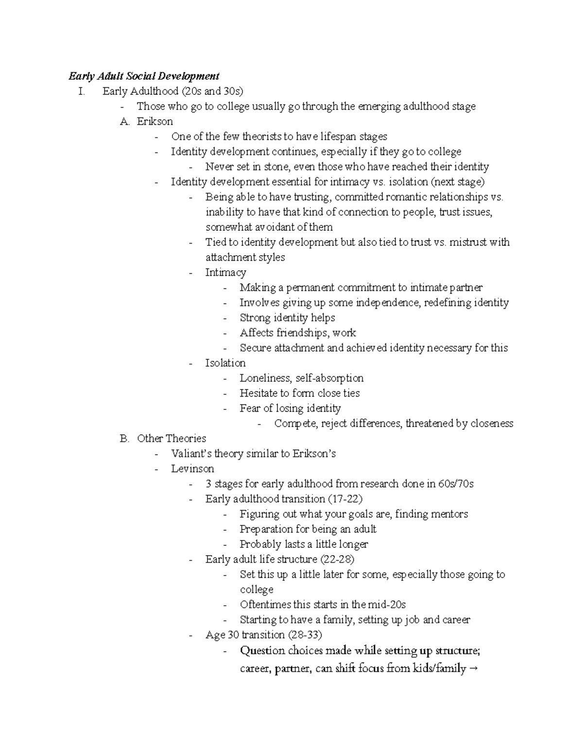 Chapter 14 Lecture Notes Early Adult Social Development Early Adult