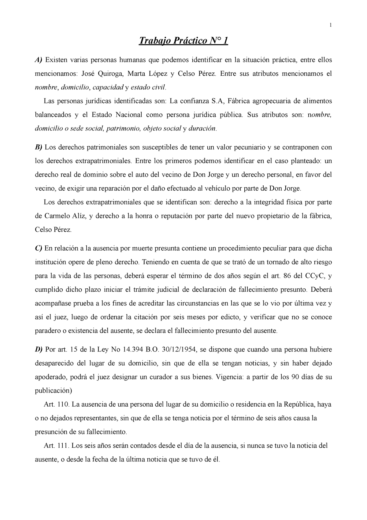 Tp N° 1 Bases Del Derecho Privado 1 Trabajo Práctico N° 1 A