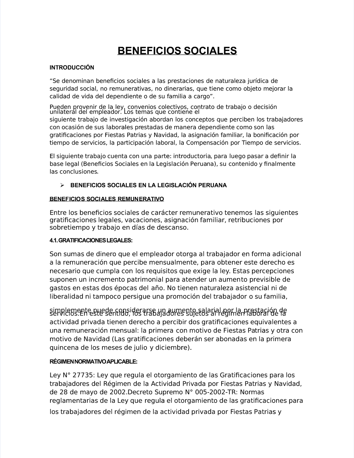 Beneficios Sociales Informe Beneficios Socialesbeneficios Sociales