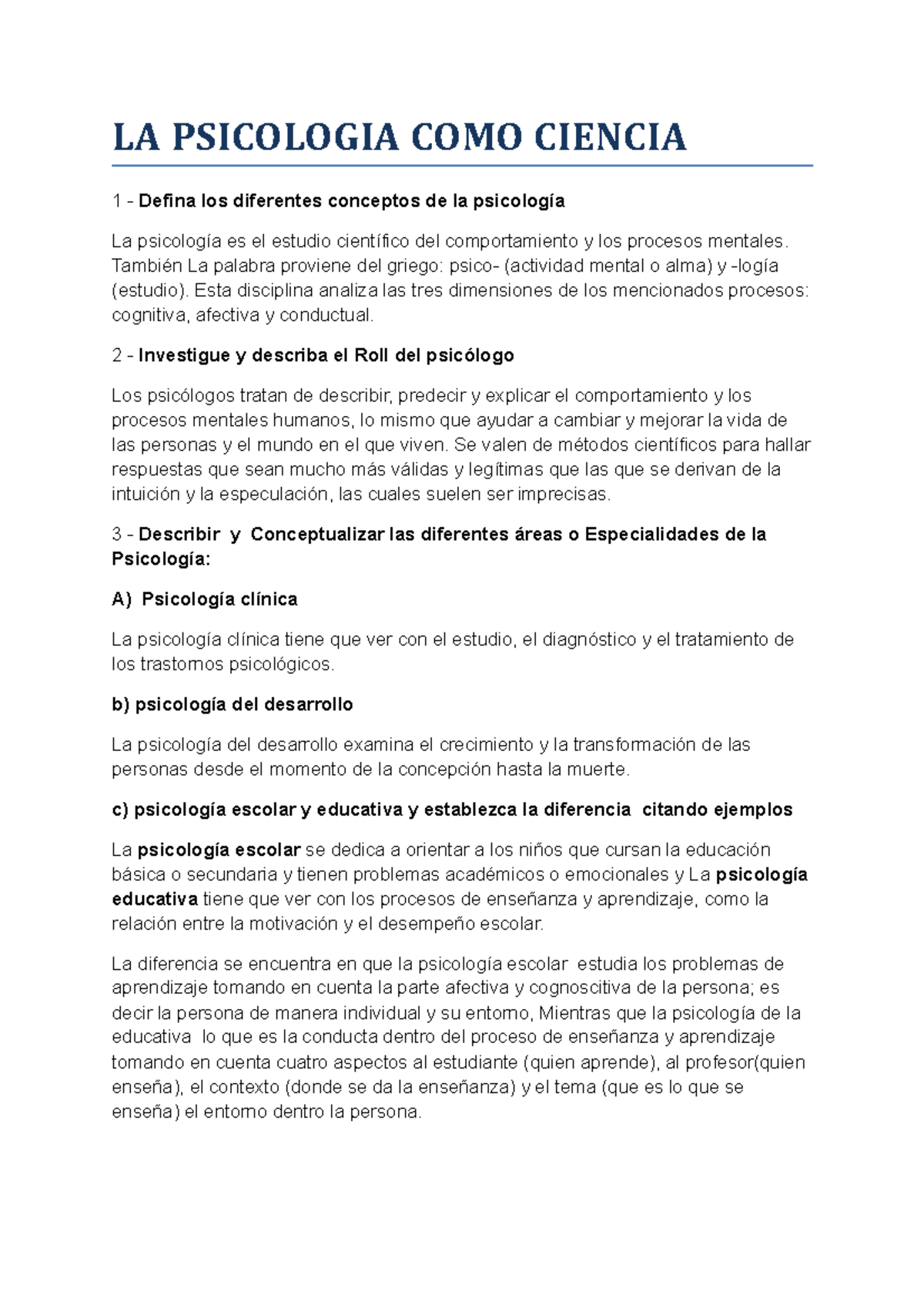 La Psicologia Como Ciencia La Psicologia Como Ciencia 1 Defina Los