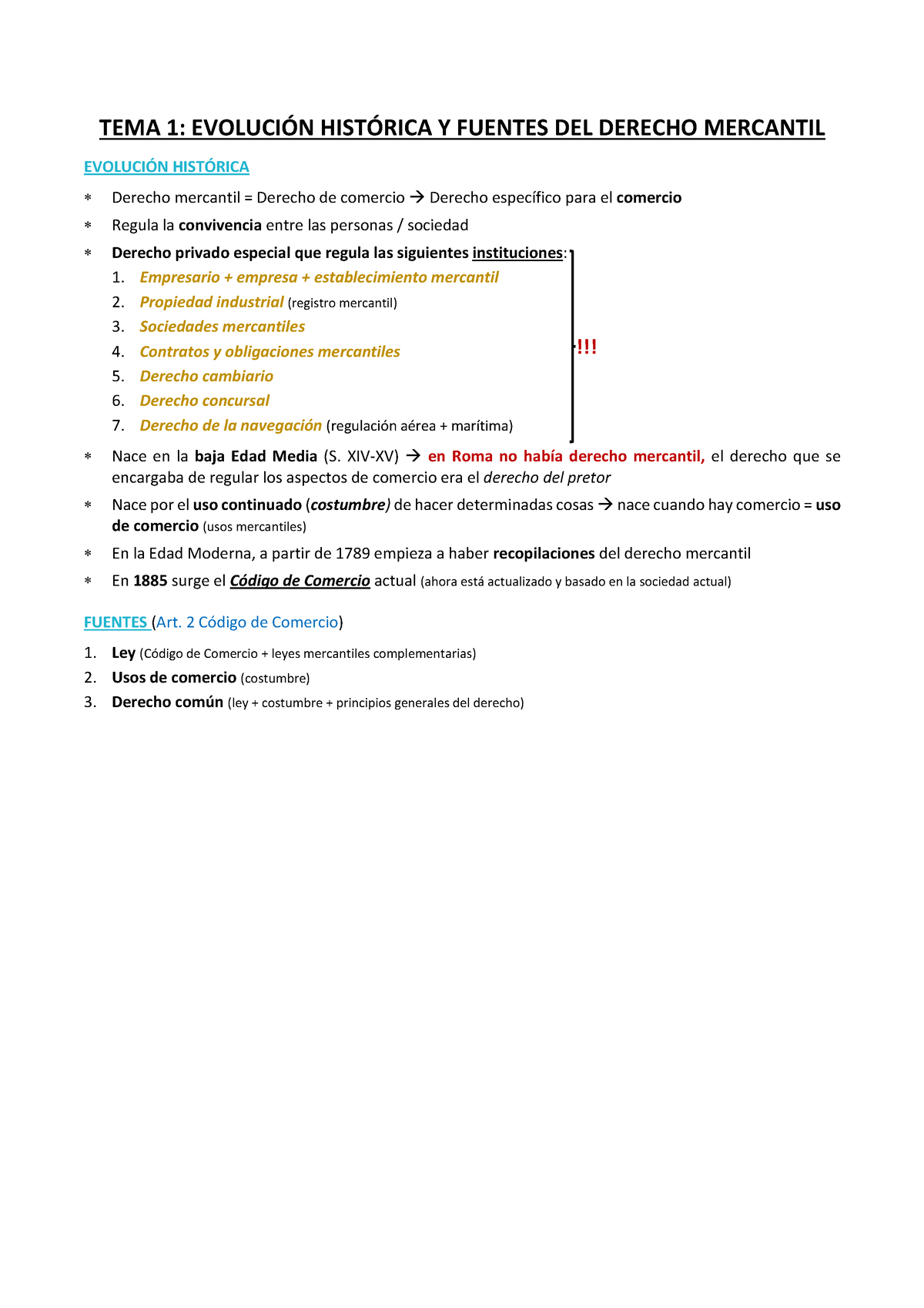 Tema 1 Evolución Histórica Y Fuentes Del Derecho Mercantil Tema 1