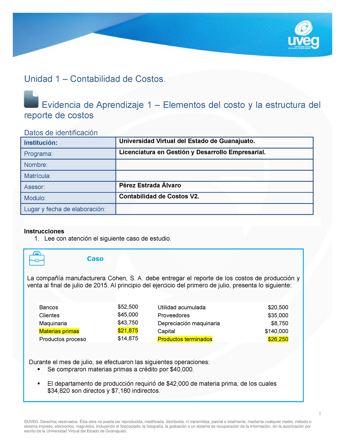 Elementos Del Costo Y La Estructura Del Reporte De Costos Pdf Guia