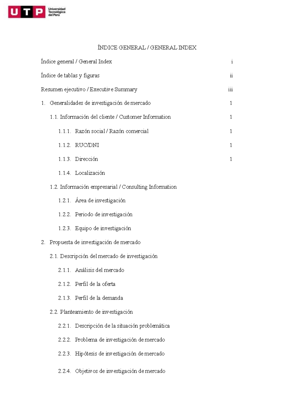 Informe Final Investigacion De Mercado Índice General General Index